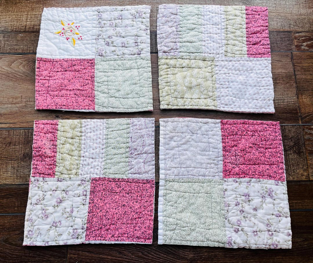 FOUR Vintage Cutter Quilt Pieces, Hand Quilted Patchwork Quilt Squares ...