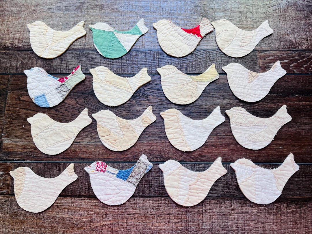Antique Quilted Bird Appliques: Distressed Vintage Fabric Craft ...