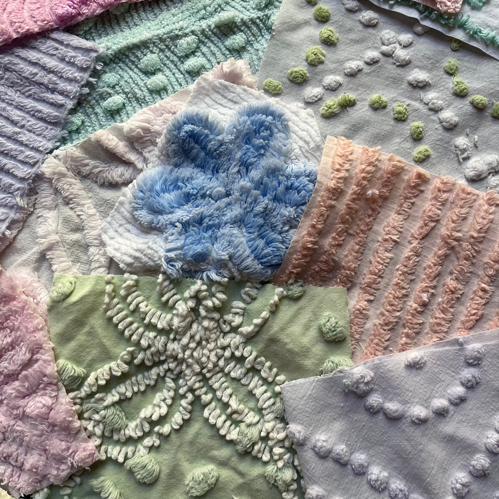 15 Chenille Fabric Scraps From Vintage Chenille Bedspreads - Etsy