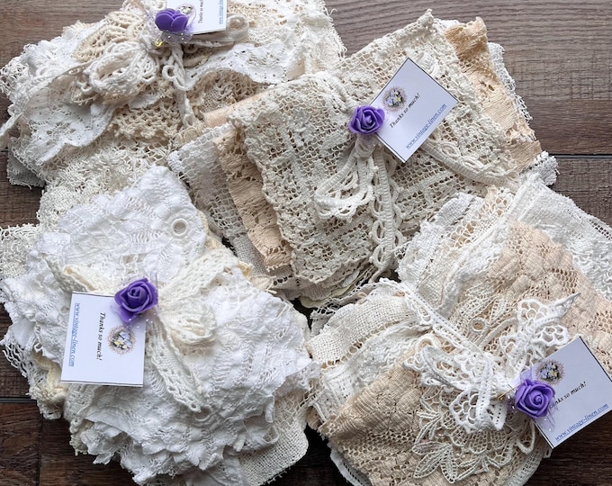 15 Vintage Lace Scrap Pack Pieces: Crochet Edging for Journals, Collage ...