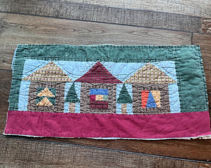 Vintage Quilt Piece Applique Cabin HOUSE for Slow Stitching, Junk ...