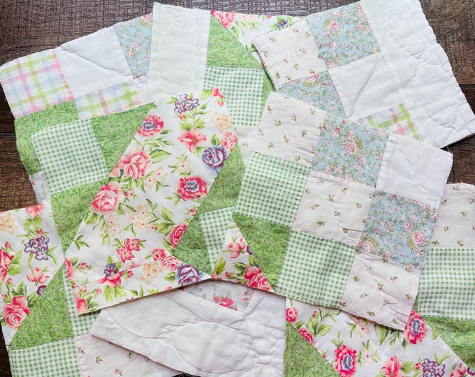 Eight Vintage Cutter Quilt Pieces, Hand Quilted Patchwork Quilt Squares ...