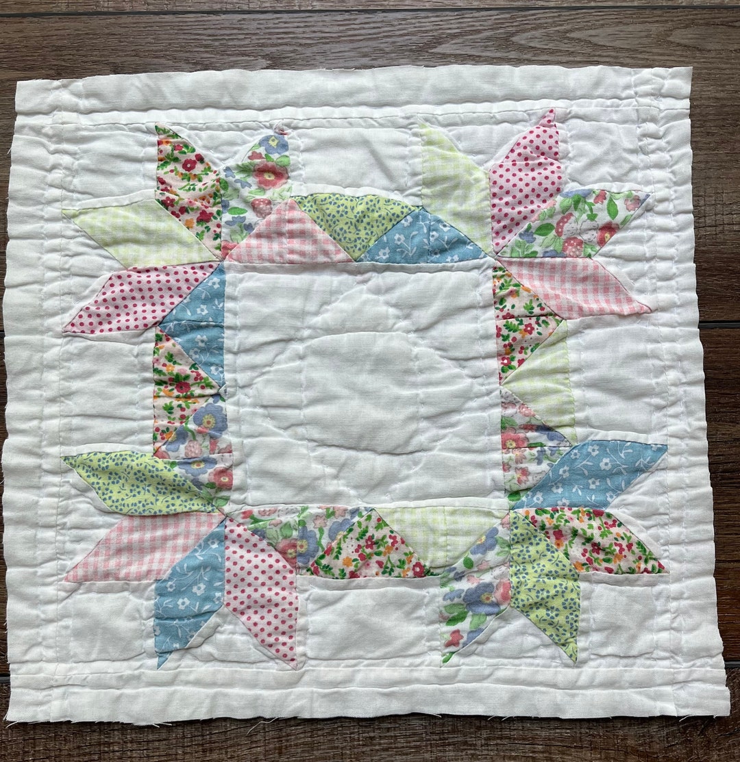 Antique 14 Vintage Hand Quilted Patchwork Quilt Pieces, Fabric Sections ...