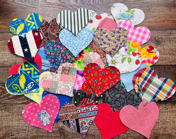 25 Assorted Fabric Hearts, Appliqué Hearts, Precut Hearts for Sewing ...