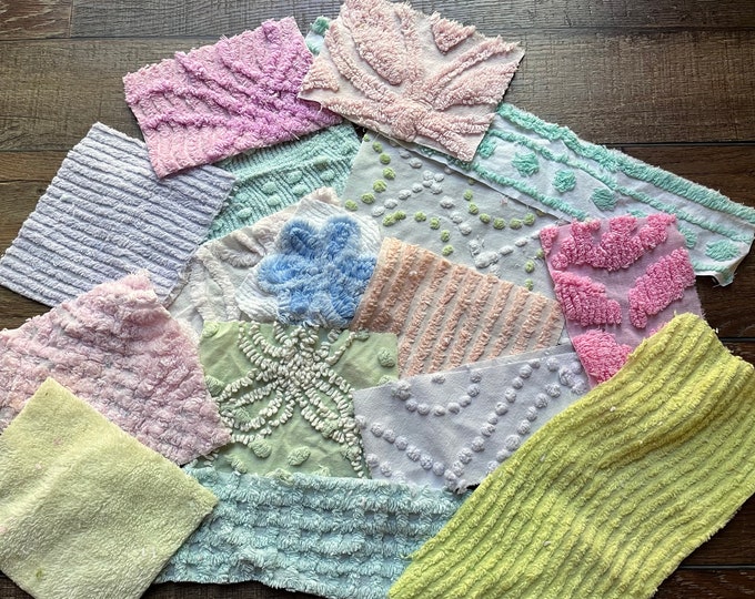 15 Chenille Fabric Scraps From Vintage Chenille Bedspreads, Craft ...