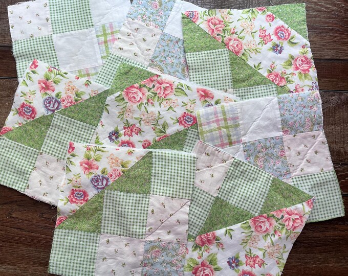 SIX Vintage Cutter Quilt Pieces, Hand Quilted Patchwork Quilt Squares ...