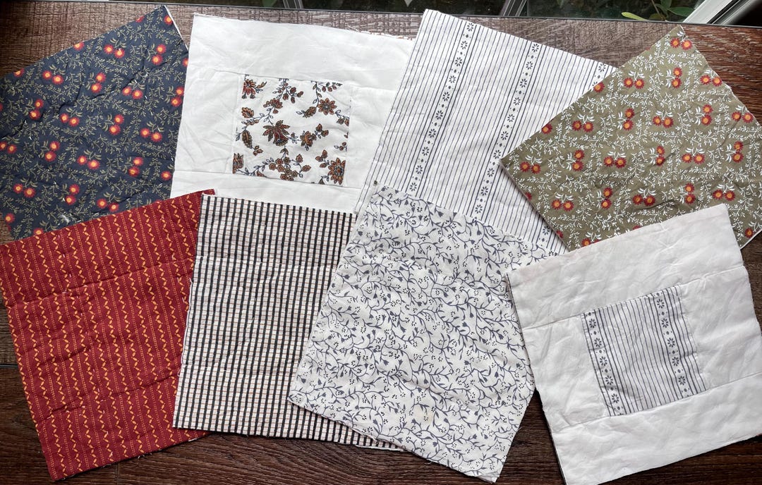 Eight Vintage Cutter Quilt Pieces, Hand Quilted Patchwork Quilt Squares ...