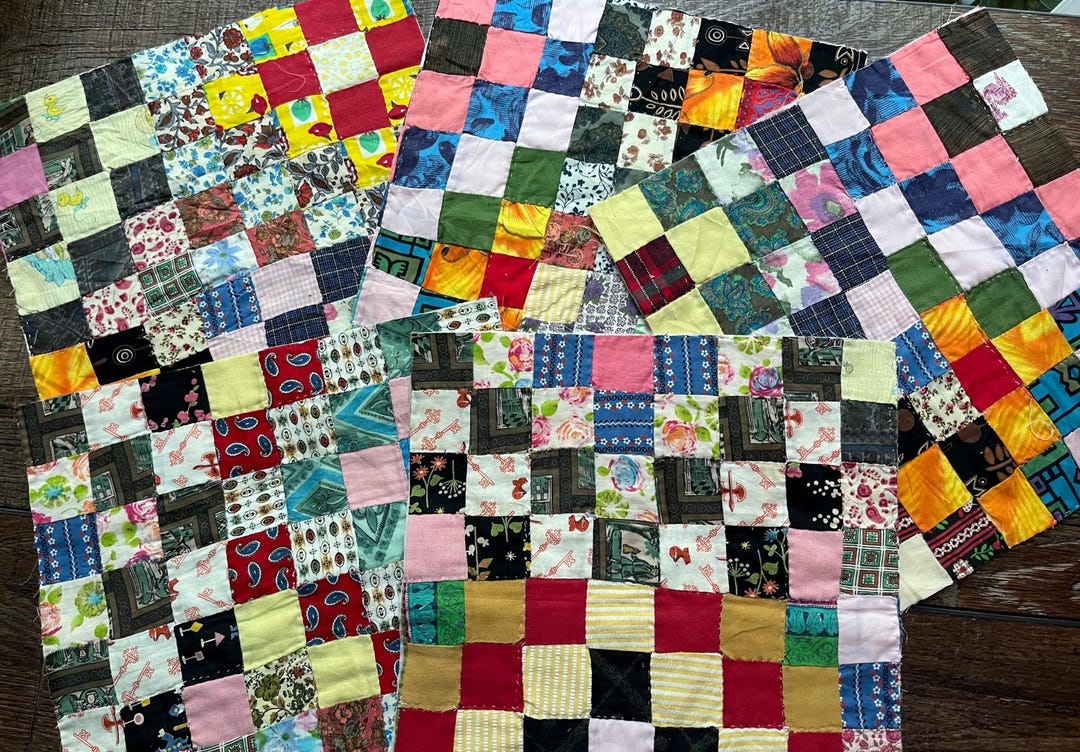 SIX Vintage Postage Stamp Patchwork Quilt Squares for Repurposing, and ...