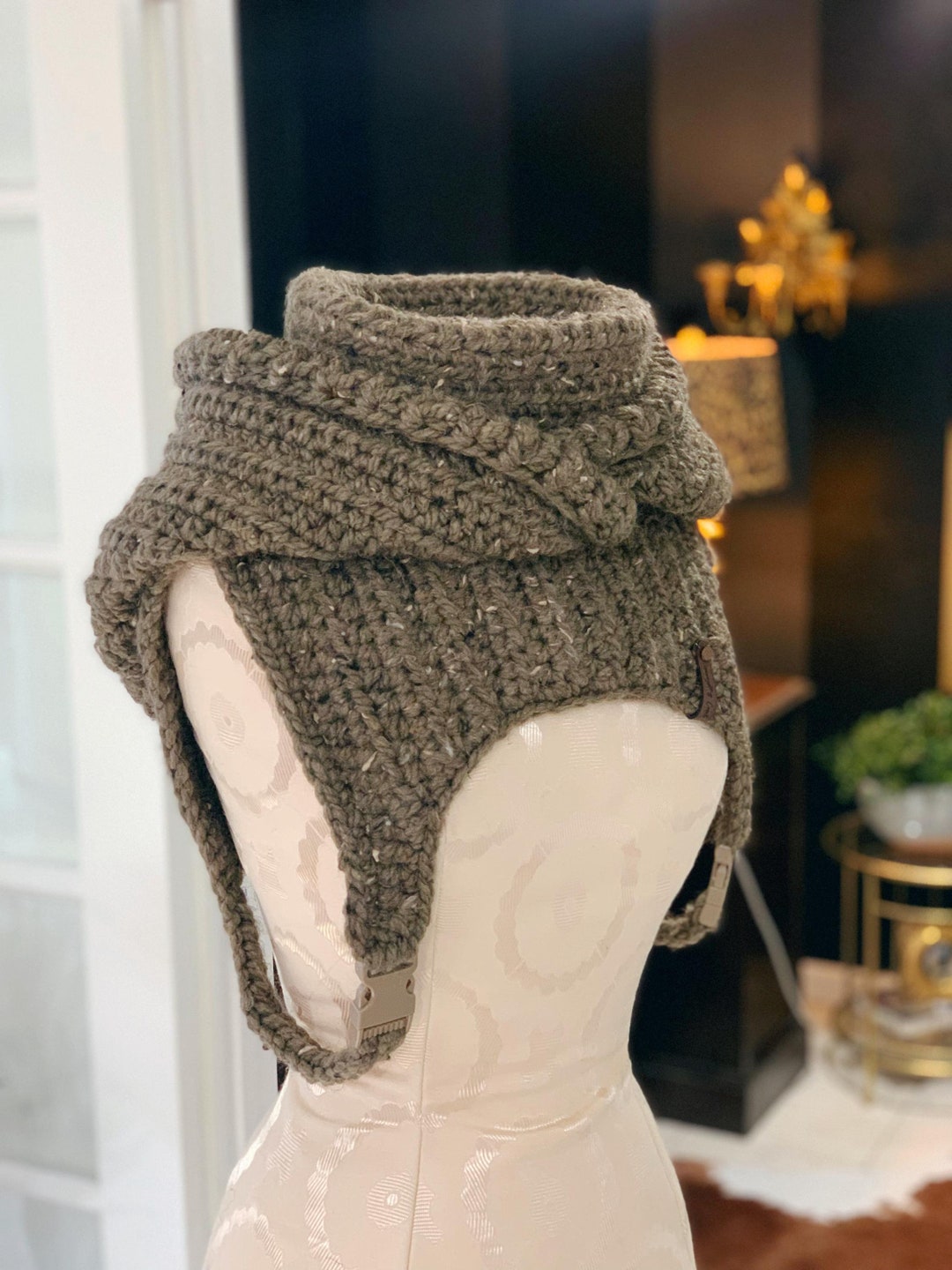HAND KNIT MATRIXX Hooded Cowl: Brown Tweed Wool Blend Winter Dickie - Etsy