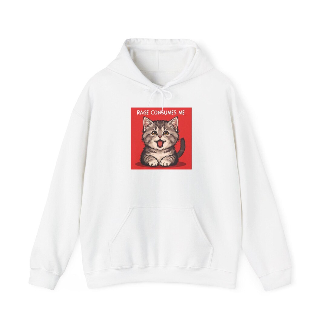 Rage Consumes Me Cat Illustration Hoodie | Cute Grumpy Kitten ...