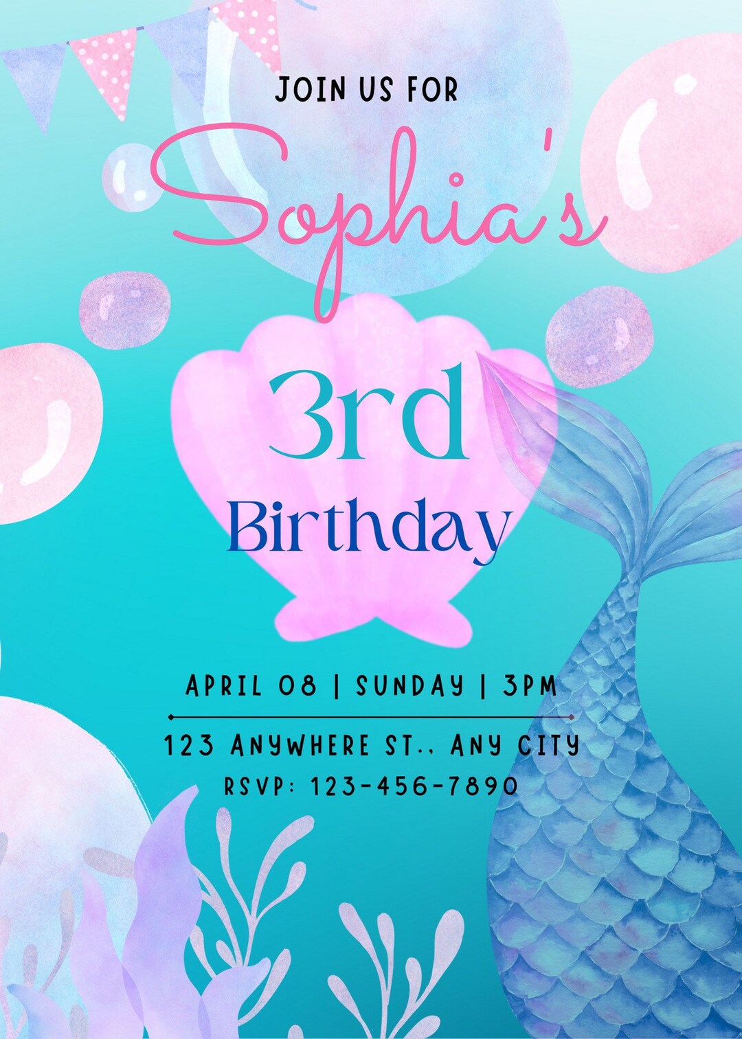 Mermaid Digital Invitation - Etsy