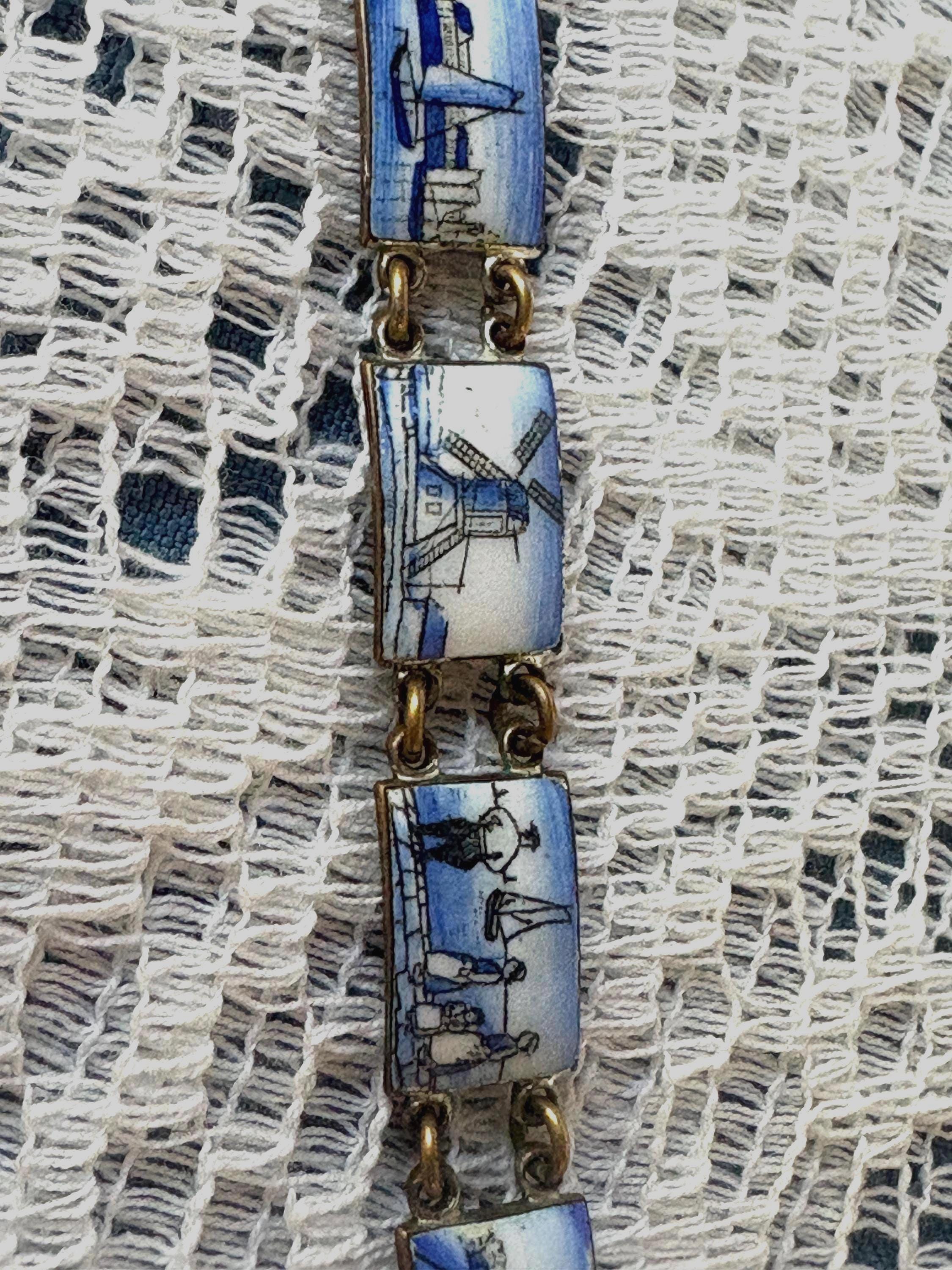 Vintage Dutch Delph Sterling Silver Bracelet: Blue & White Enamel ...