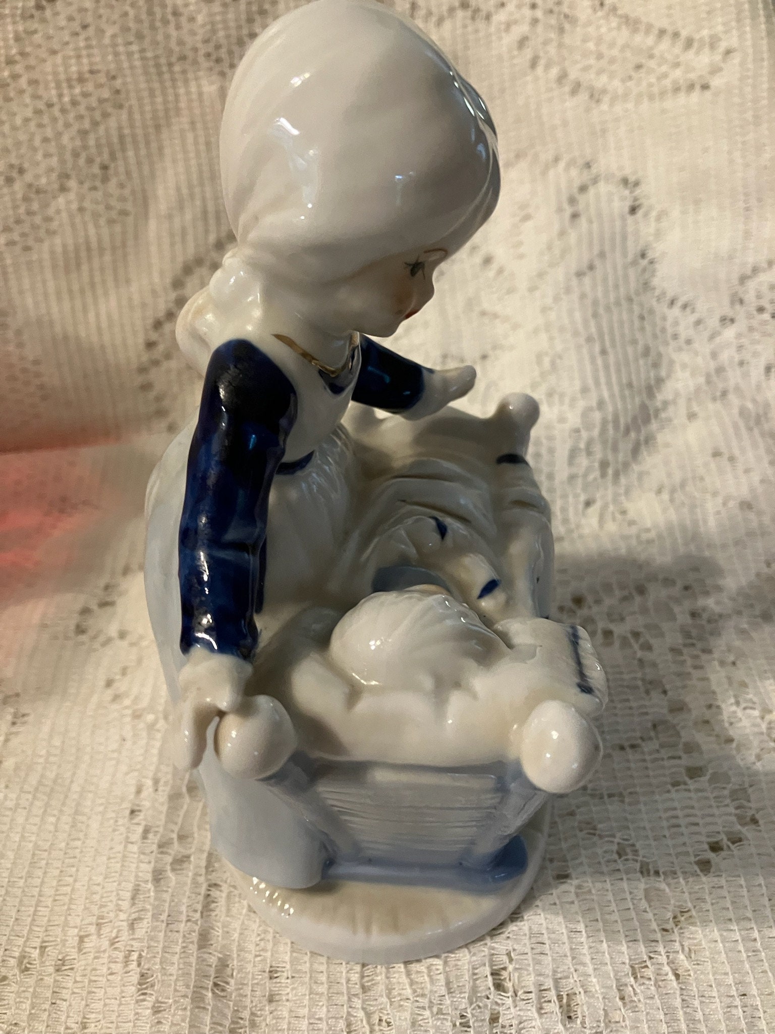 Vintage Dark Blue and Light Blue Porcelain Figurine of a Mother ...