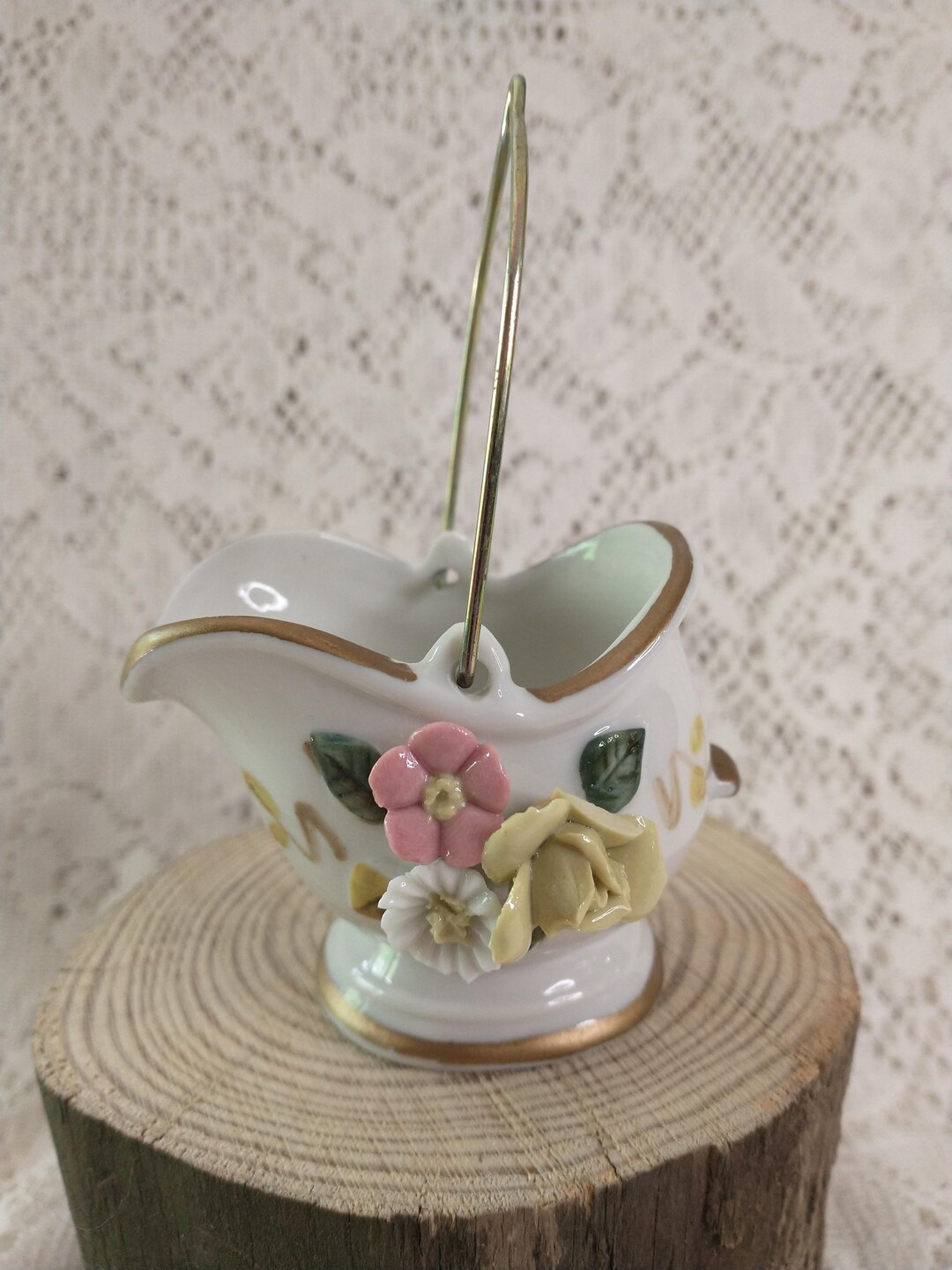 Delicate Porcelain Water Bucket With 3 Roses on the Side, and a Gold ...