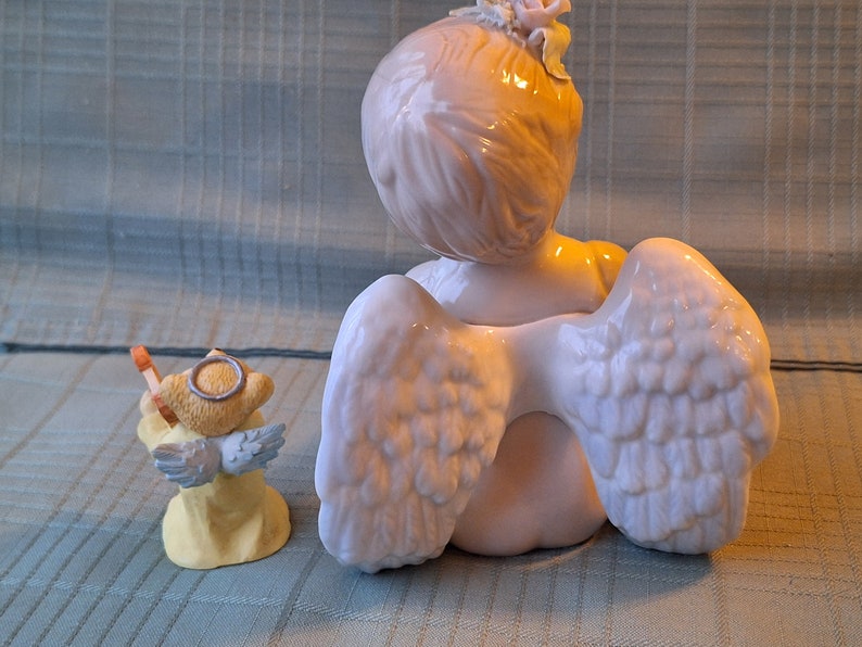 Porcelain Angel Figurine Set: Teddy Bear Harpist & Shelf Angel - Etsy