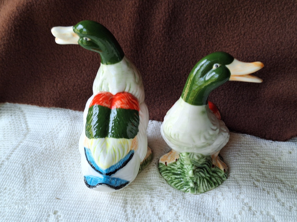 Vintage Pair of K's Collection Hand Painted Ceramic Ducks W Glossy ...