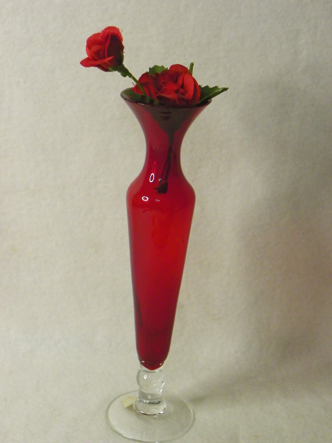 Elegant Ruby Red Bud Vase With Clear Stem by Napco - Etsy