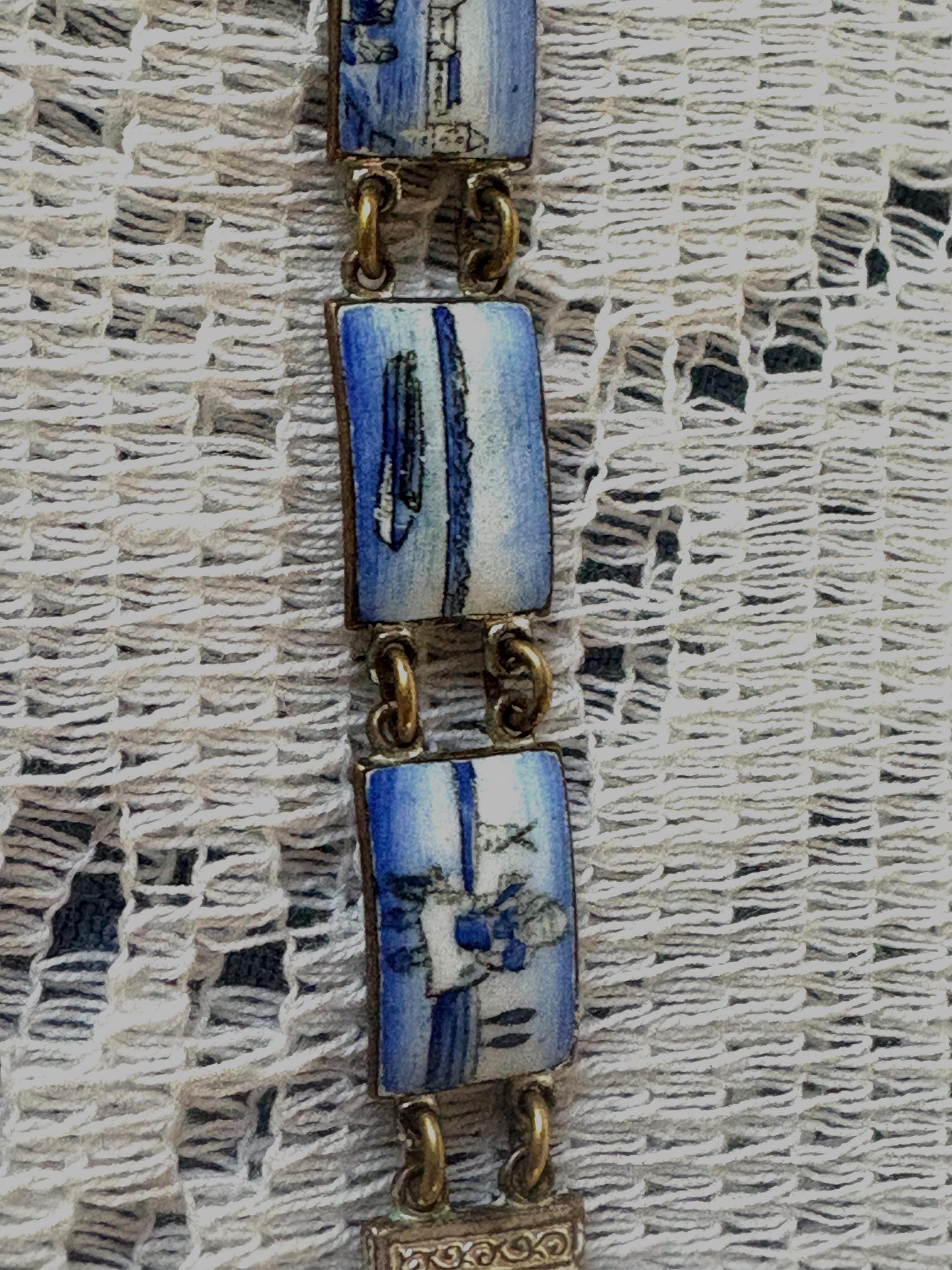 Vintage Dutch Delph Sterling Silver Bracelet: Blue & White Enamel ...