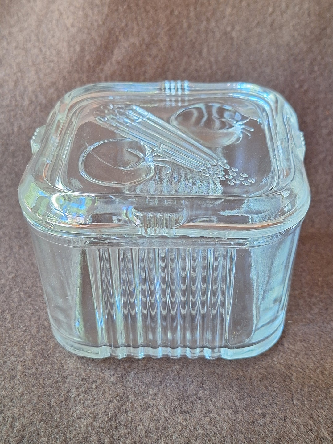 Vintage 1940s Federal Pressed Glass Ribbed Square Refrigerator Dish ...