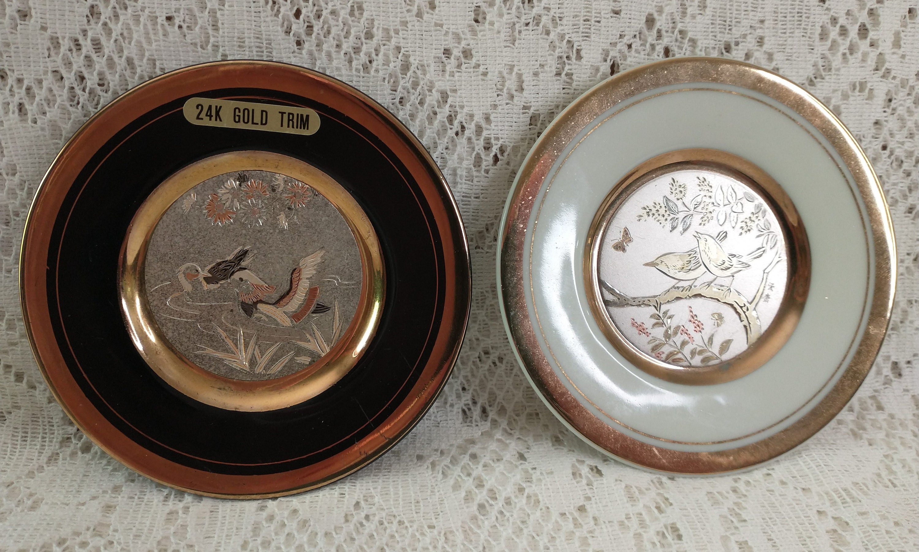 The Art of Chokin Two 4 Plates Engraved With 24K Gold, Bronse, Silver ...