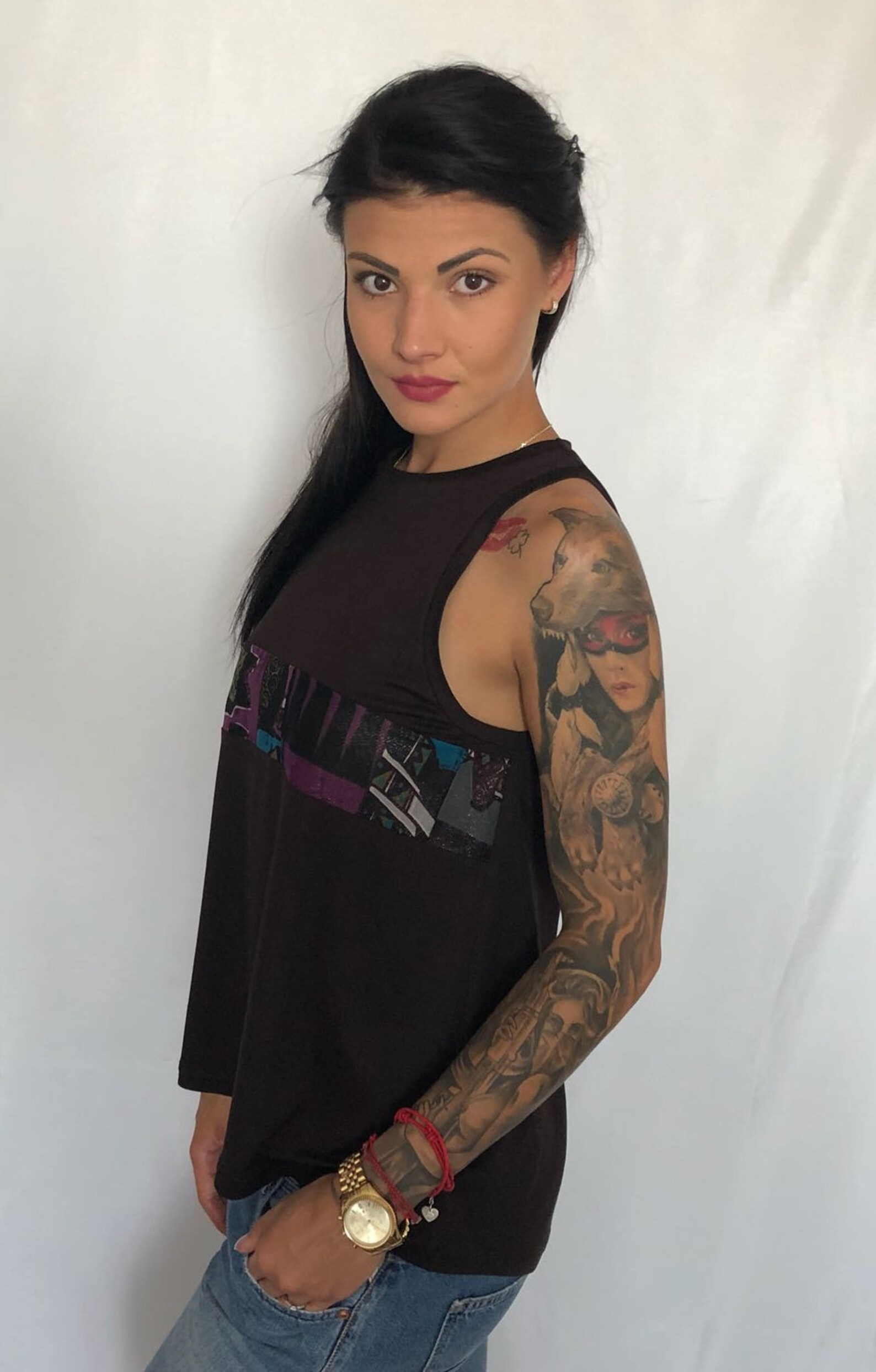 Dark Brown Tank Top With Aplication Size M Etsy