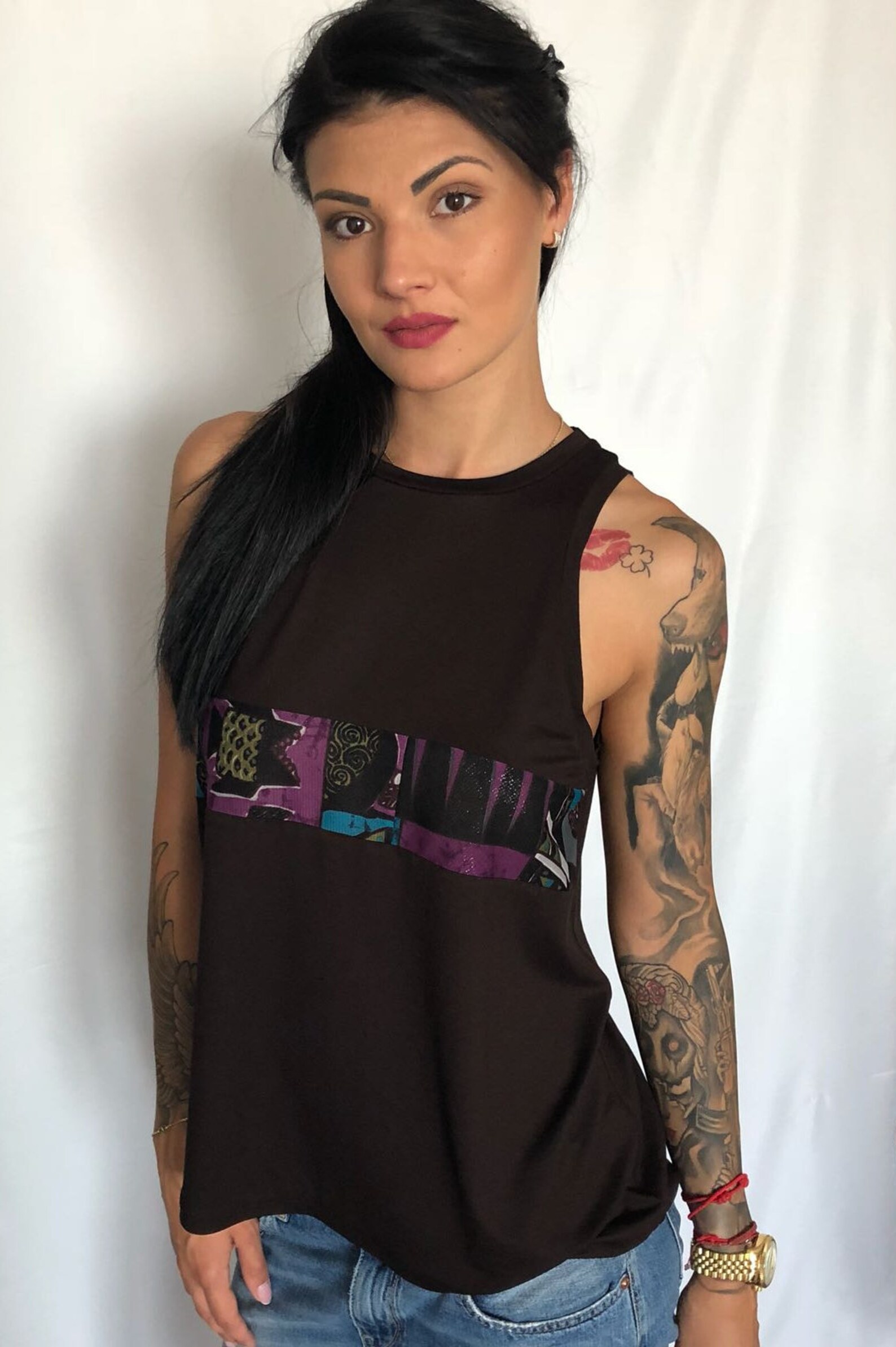 Dark Brown Tank Top With Aplication Size M - Etsy