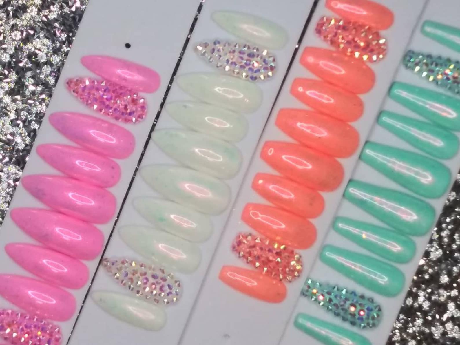 Mermaid Bling Nails W/ Opal Chrome Flakes and Iridescent Crystals FREE ...