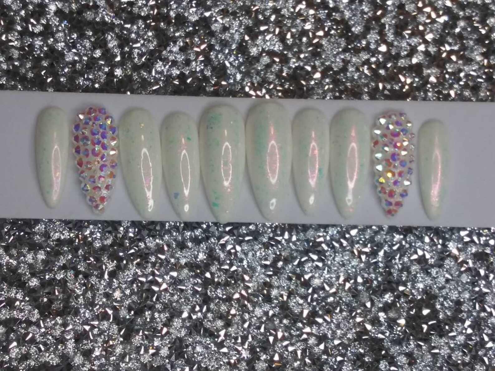 Mermaid Bling Nails W/ Opal Chrome Flakes and Iridescent Crystals FREE ...