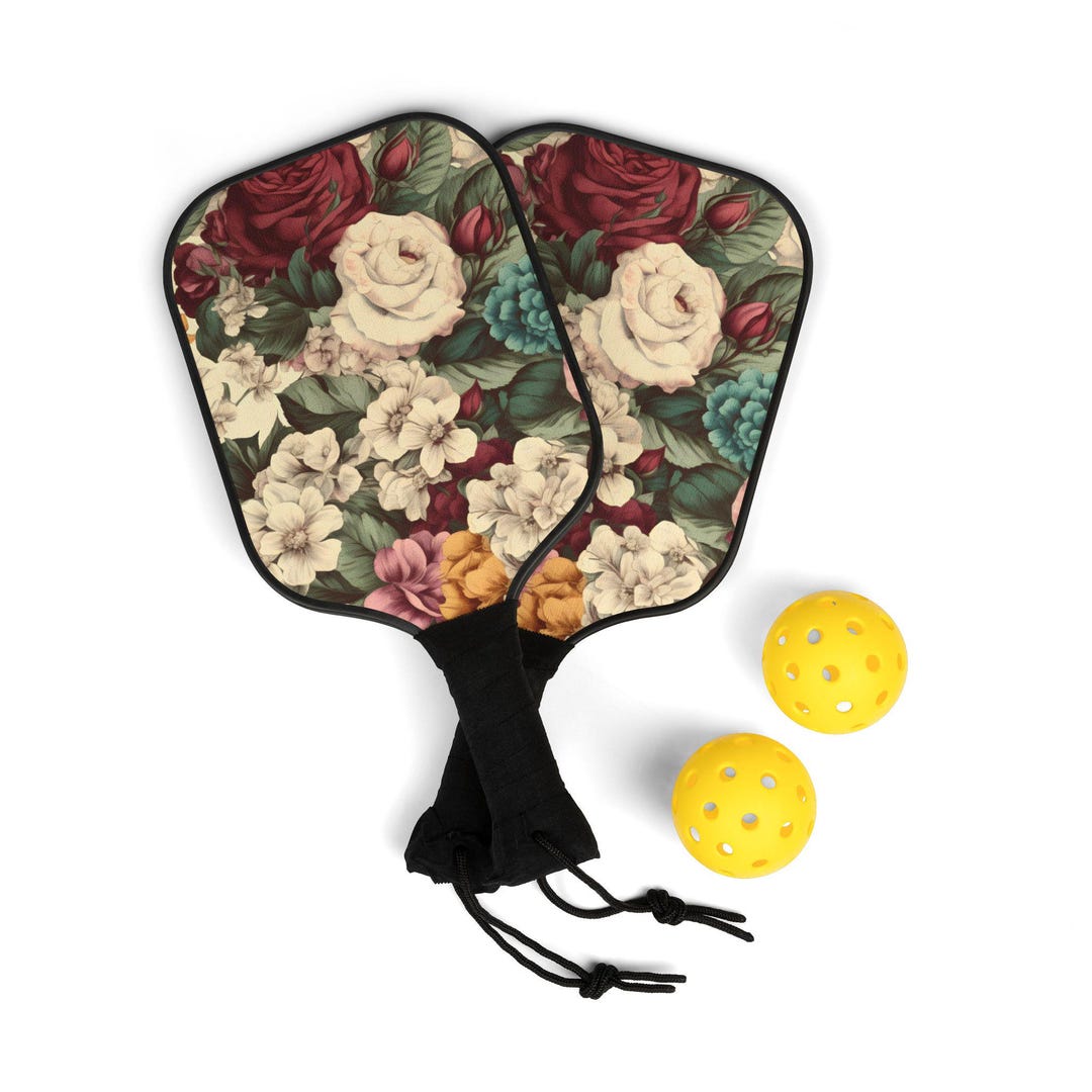 Floral Pickleball Paddle Set 2 Paddles and 2 Balls in Carry Bag ...