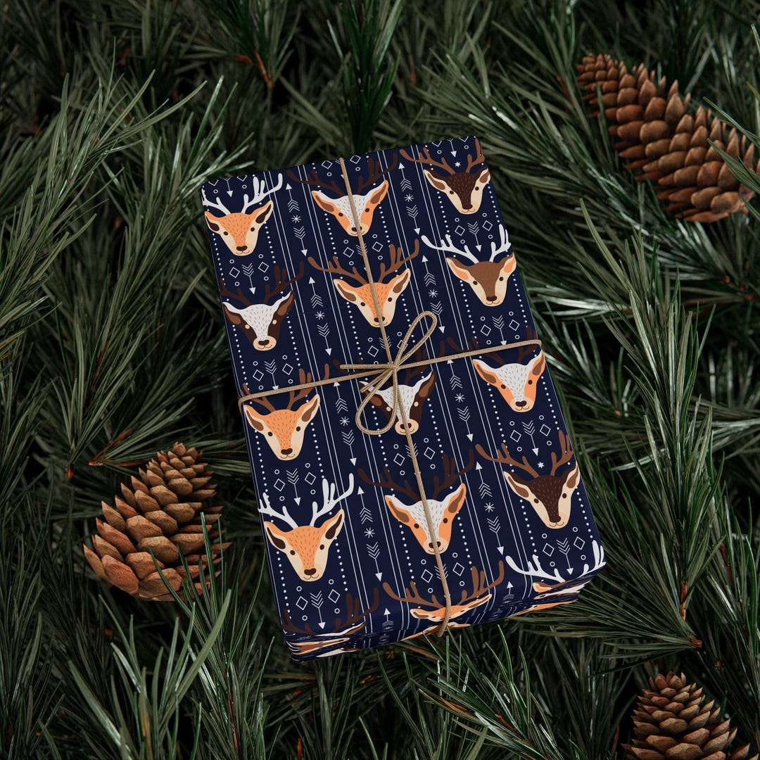 Woodland Deer Wrapping Paper, Navy Rustic Christmas Gift Wrap - Etsy