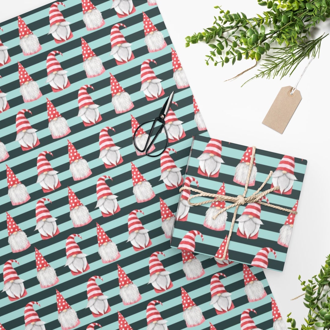 Santa Claus Christmas Wrapping Paper, Green Stripe Gift Wrap, Christmas ...