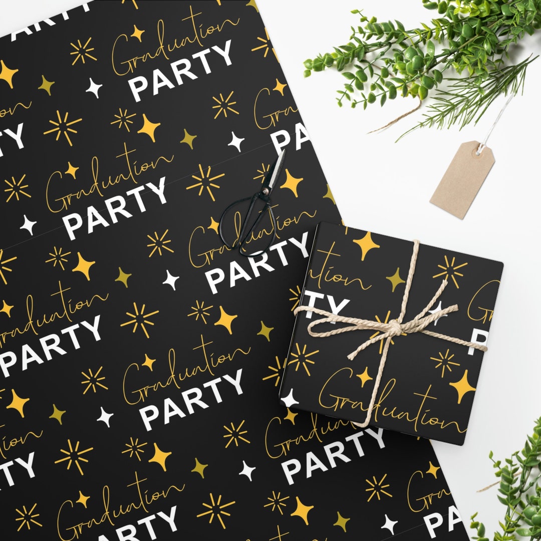 Gold Graduation Party Wrapping Paper, College Graduation Gift Wrap ...