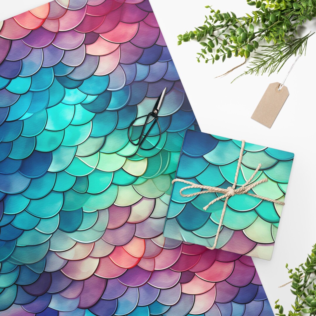 Mermaid Wrapping Paper, Mermaidcore Gift Wrap, Green Purple Pink Blue ...
