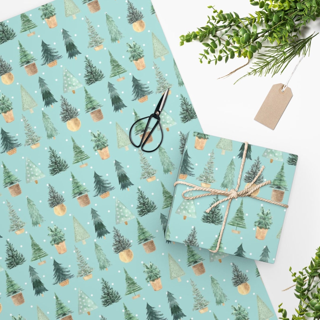Soft Green Christmas Wrapping Paper, Cute Christmas Tree Gift Wrap ...