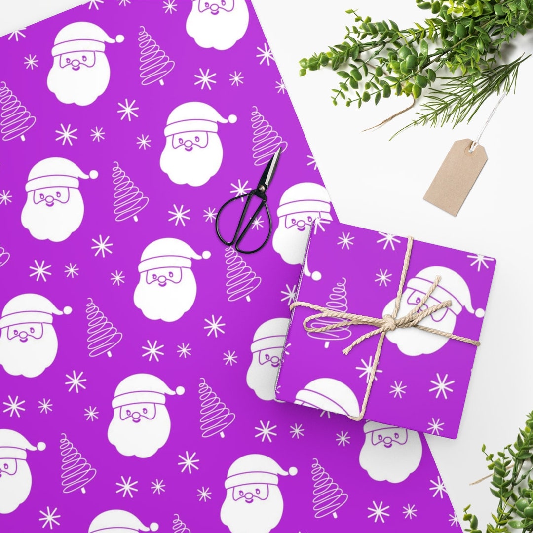 Purple Santa Claus Christmas Wrapping Paper, Holiday Star Wrap ...