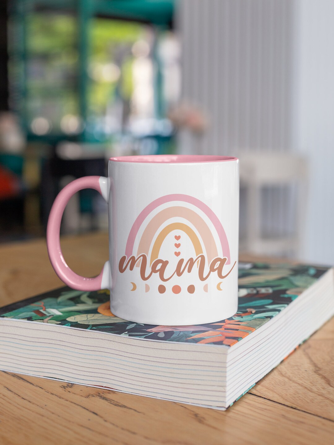 Mama Rainbow and Moon Mug, Mom Life Mug, Cute Mother's Day Mug, Pink ...