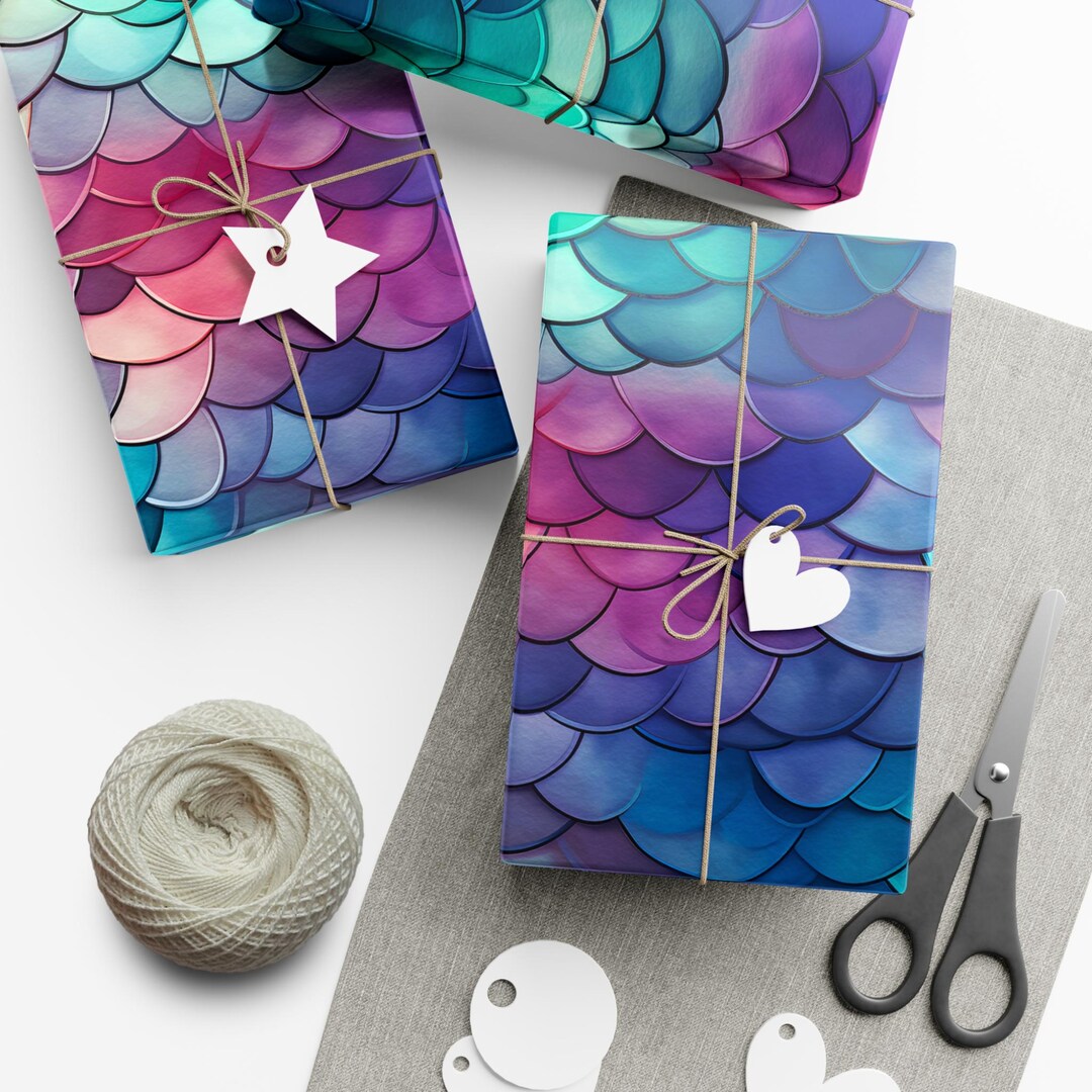 Mermaid Wrapping Paper, Mermaidcore Gift Wrap, Green Purple Pink Blue ...