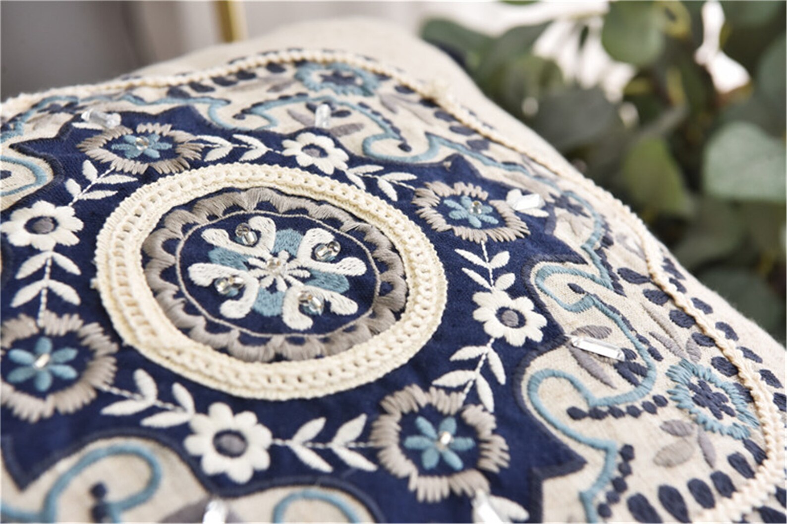 Navy Blue Embroidery Pillow Cover 18 X 18 W/tassel Throw | Etsy