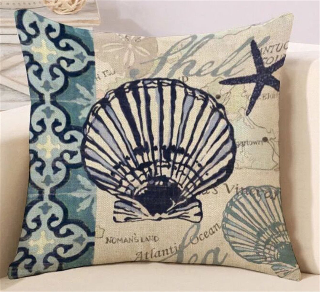 Vintage Ocean Beach Shell Throw Pillow Covers 24 X24 , Double-sided ...