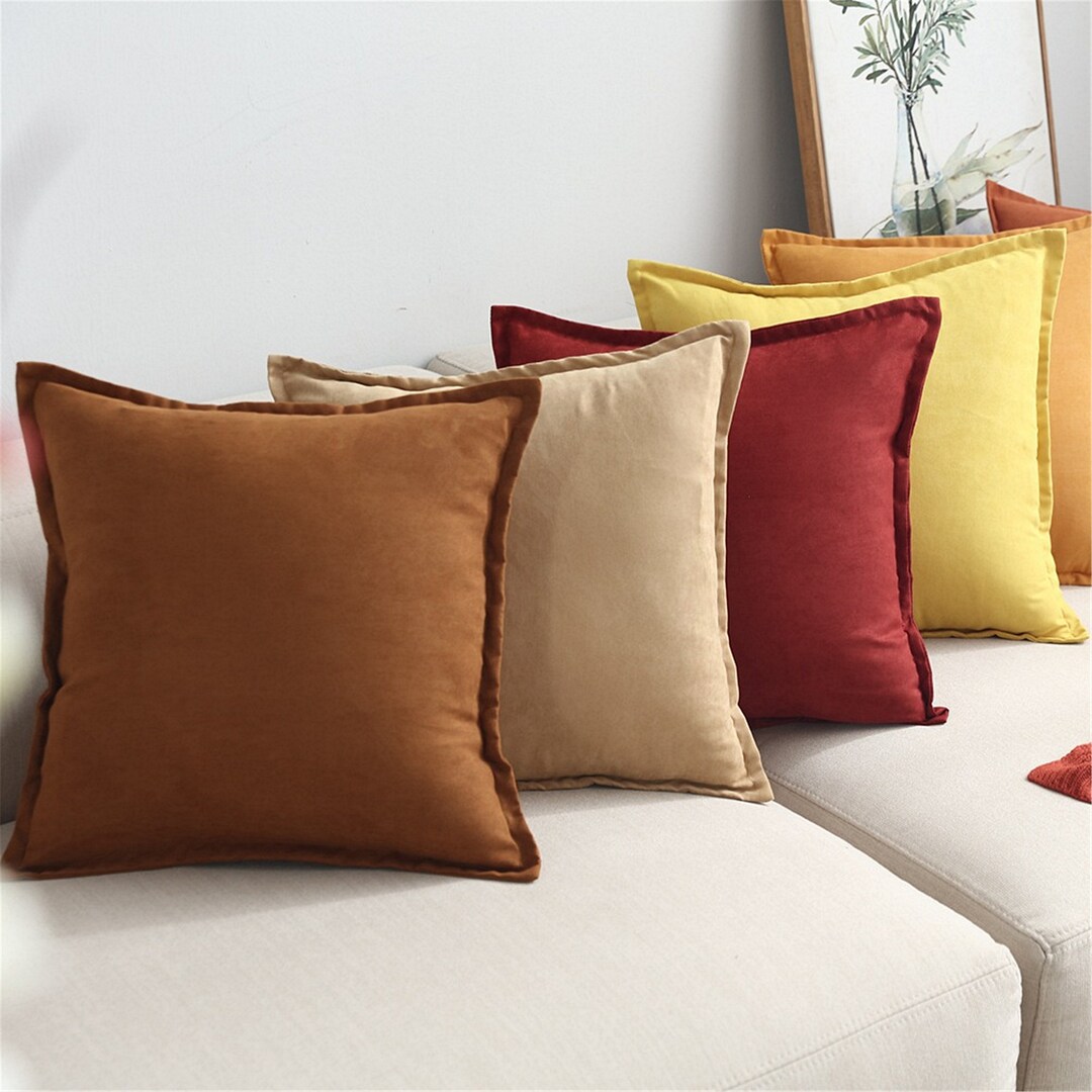 Solid Color Suede Overlocking Pillow Cover 12x20inch 18x18inch ...