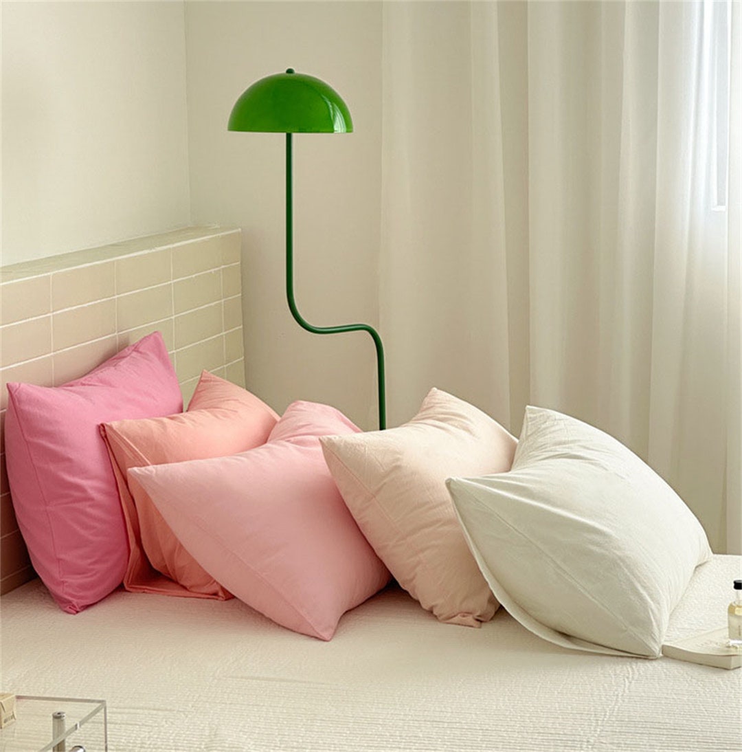 Pink Series Solid Color Washed Cotton Pillowcase, 100% Cotton Retro ...
