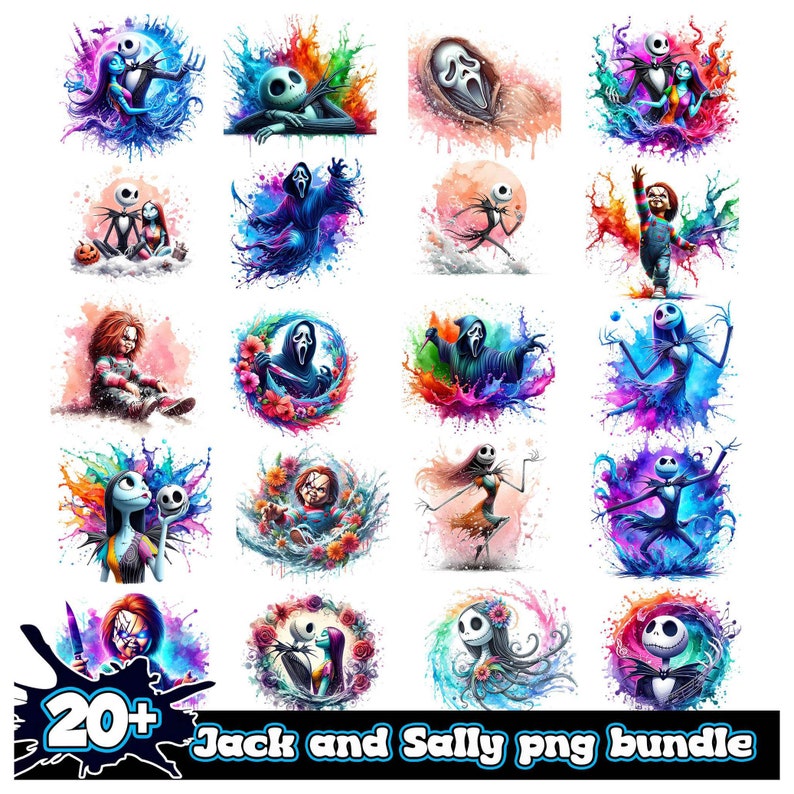 Jack and Sally Splash and Watercolor Digital Design PNG File for ...