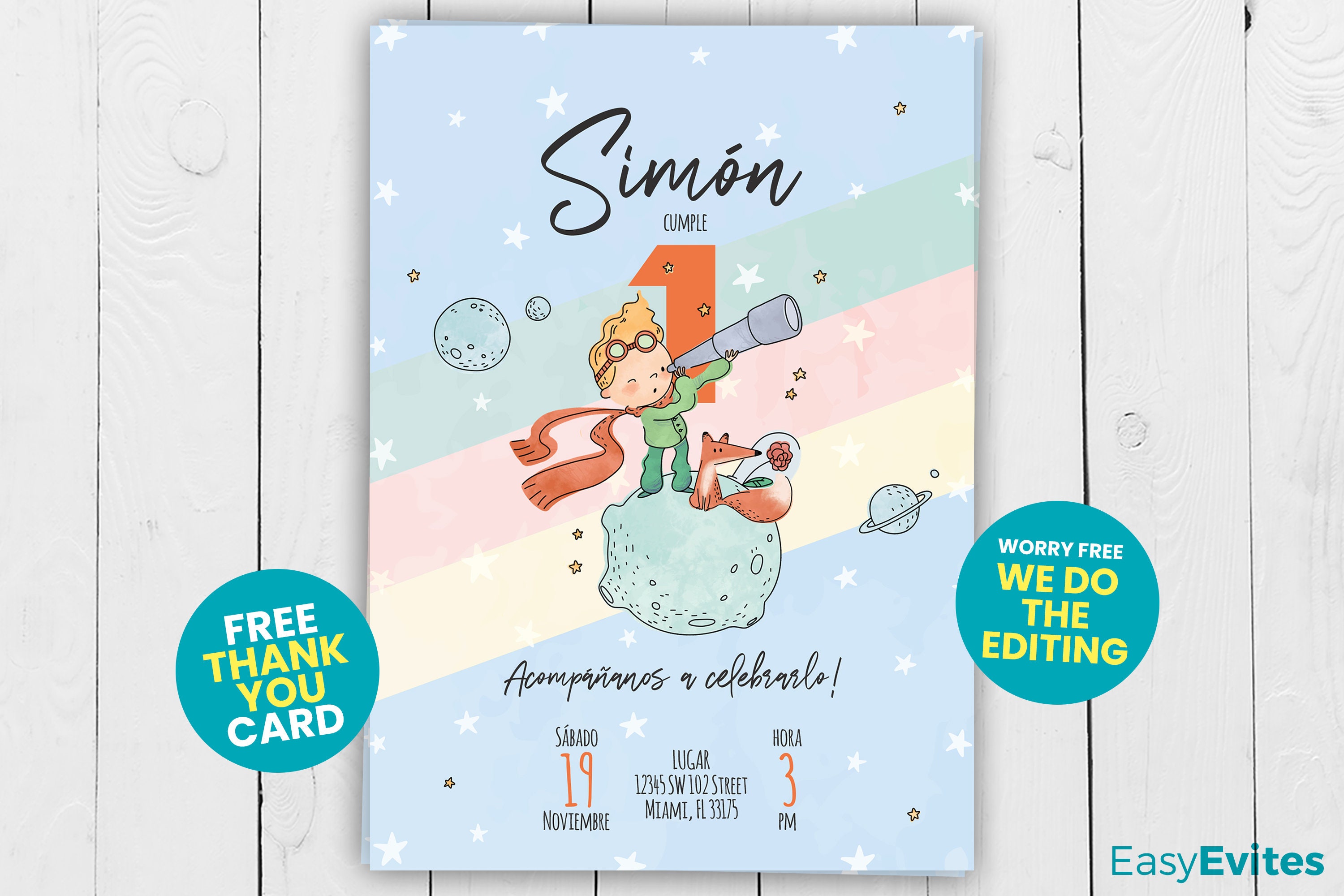 The Little Prince Invitation, El Principito Invitacion, Boy Invitation ...