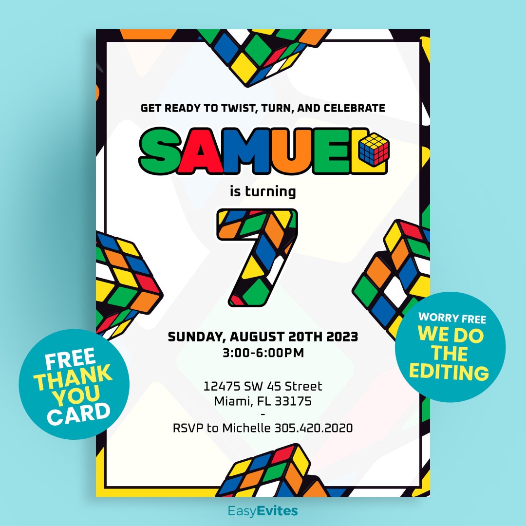 Rubik's Cube Digital Birthday Invitation - Etsy