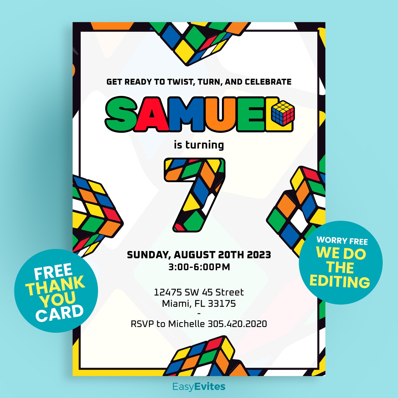 Rubik's Cube Digital Birthday Invitation - Etsy