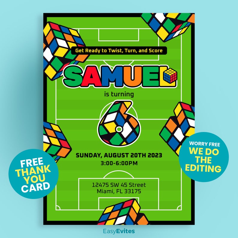 Rubik's Cube Soccer Digital Birthday Invitation - Etsy