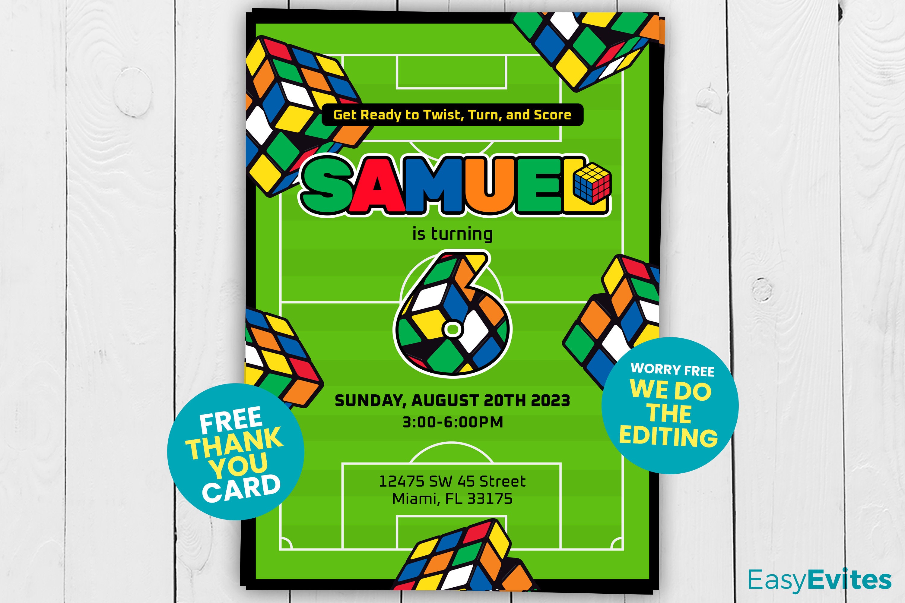 Rubik's Cube Soccer Digital Birthday Invitation - Etsy