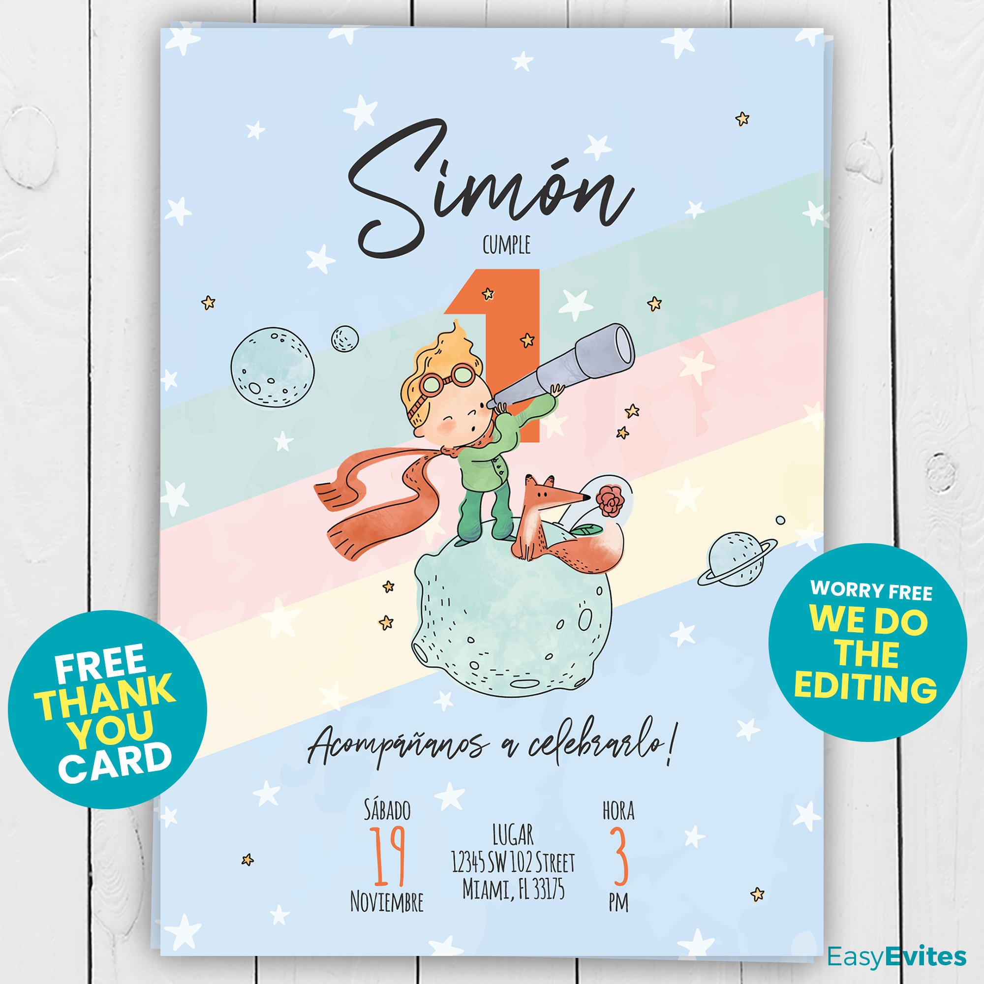 The Little Prince Invitation, El Principito Invitacion, Boy Invitation ...