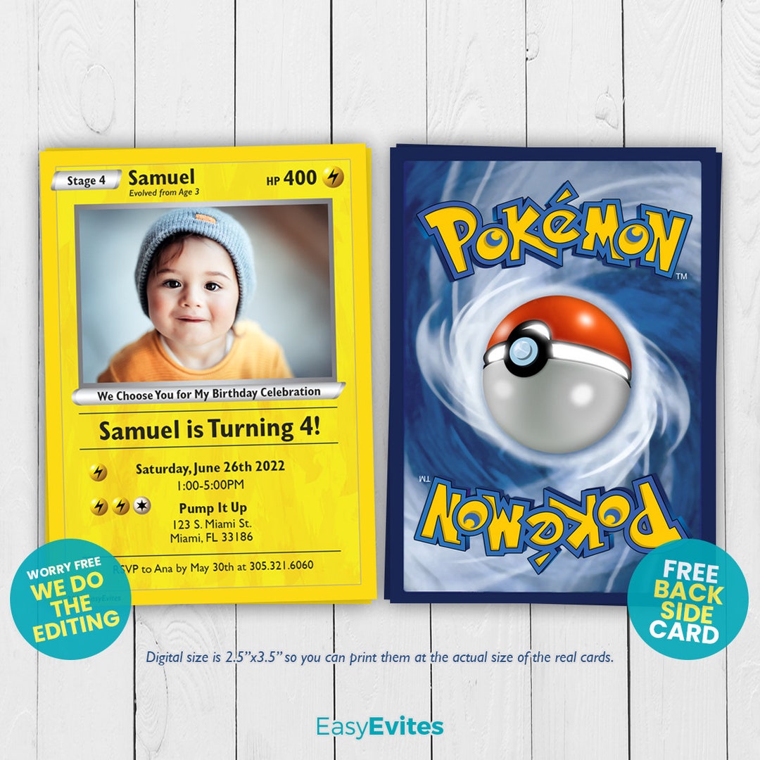 Pokemon Card Birthday Invitation, Pikachu, Party, Invite, Printable ...