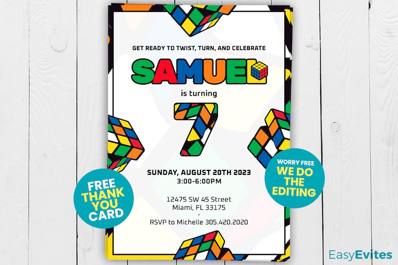 Rubik's Cube Digital Birthday Invitation - Etsy